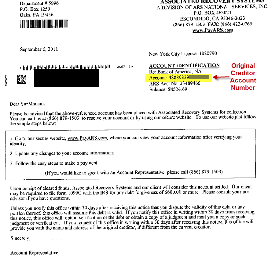 How do I find the Original Creditor Account Number on a Collection ...